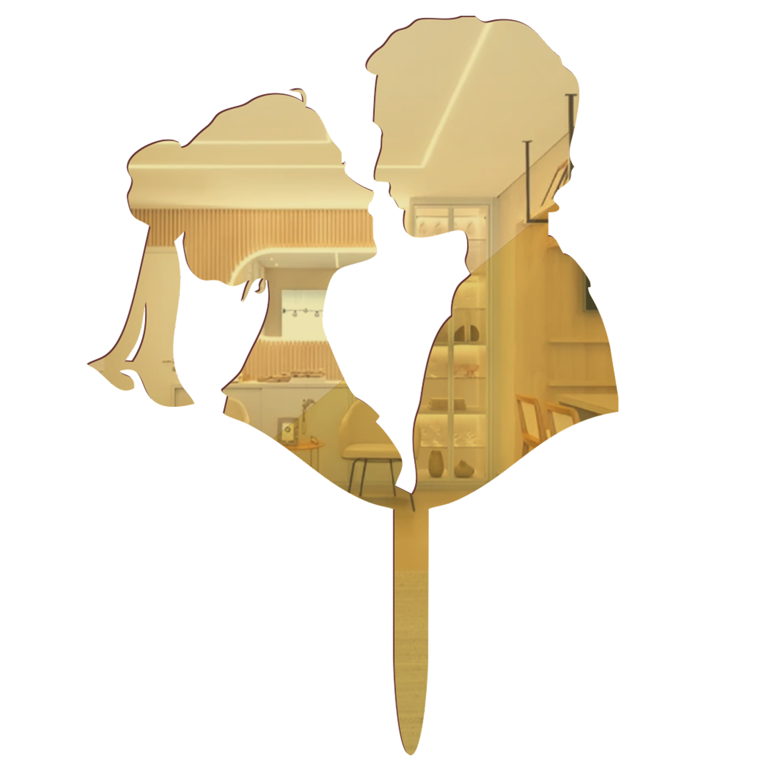 Topo bolo Dourado: Formato Noivos Rosto Colado Juntos Casamento